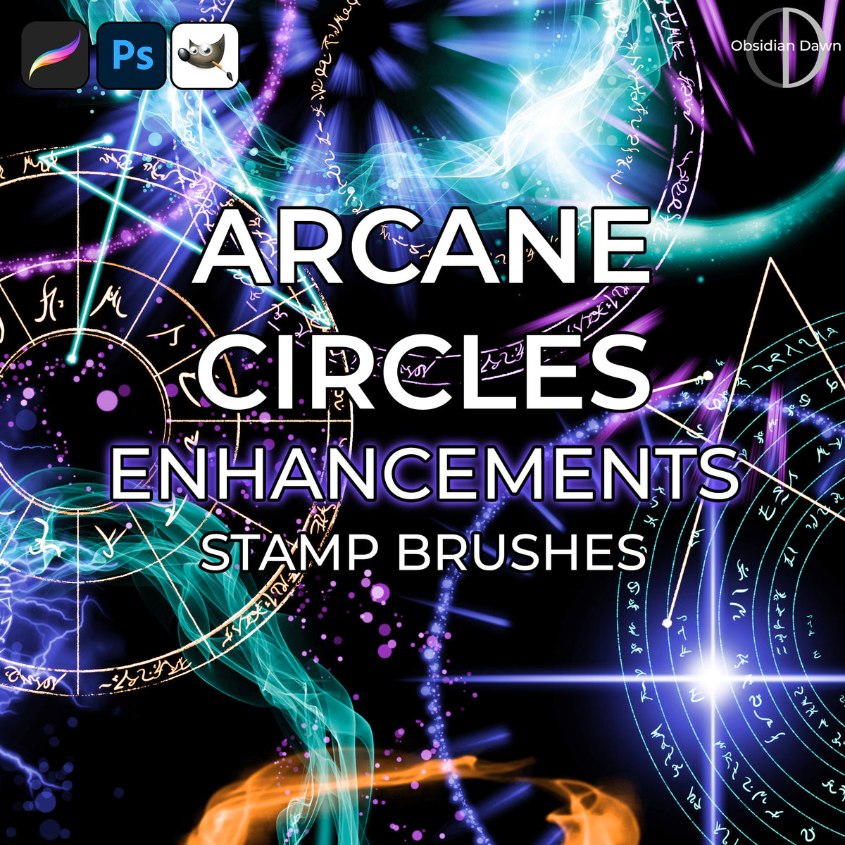 Arcane Circles Enhancements Brushes – Photoshop, Procreate, GIMP — Obsidian Dawn