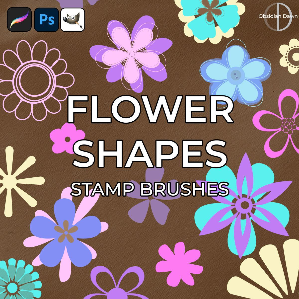 Flower Shapes Brushes - Photoshop, Procreate, GIMP — Obsidian Dawn