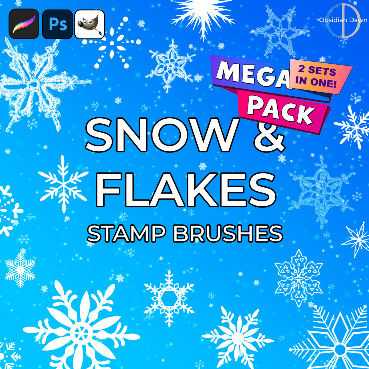 Snow & Flakes Brushes Mega Pack - Photoshop, Procreate, GIMP — Obsidian ...
