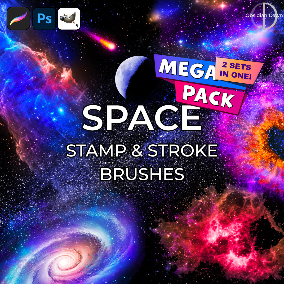 Space Brushes Mega Pack - Photoshop, Procreate, GIMP — Obsidian Dawn