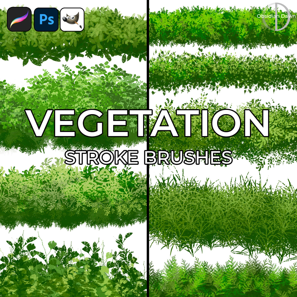 Vegetation Stroke Brushes - Photoshop, Procreate, GIMP — Obsidian Dawn